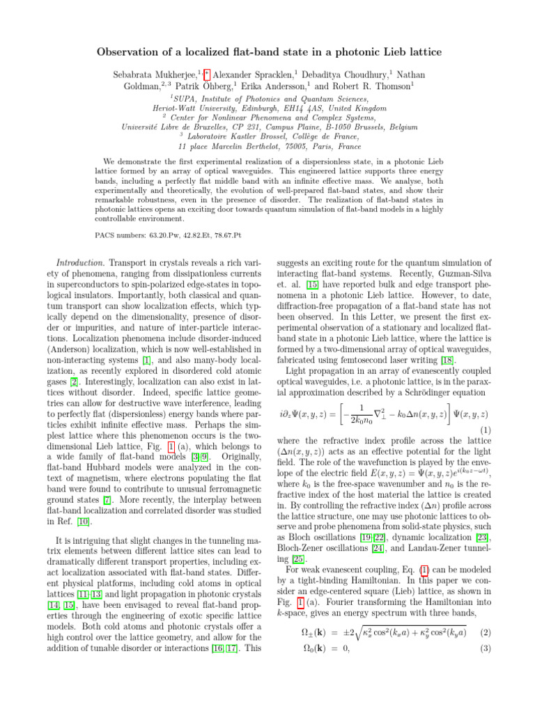 Observation of A Localized Flat-Band State in A Photonic Lieb Lattice | PDF | Optics | Condensed ...