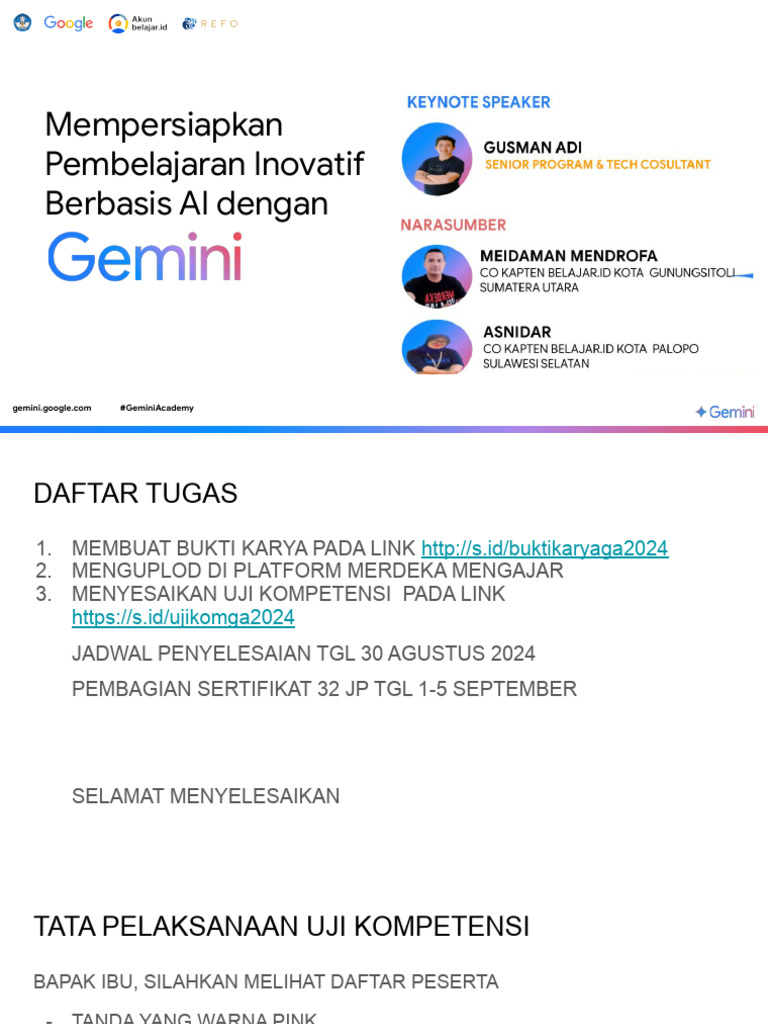 TATA PELAKSANAAN HARI KE 2 # Mempersiapkan Pembelajaran Inovatif Berbasis AI dengan GEMINI | PDF