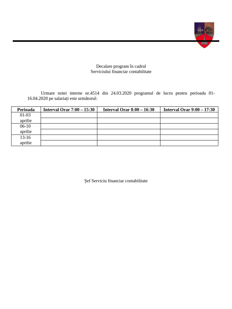 Program de lucru 01-16 aprilie 2020 | PDF | Finance & Money Management