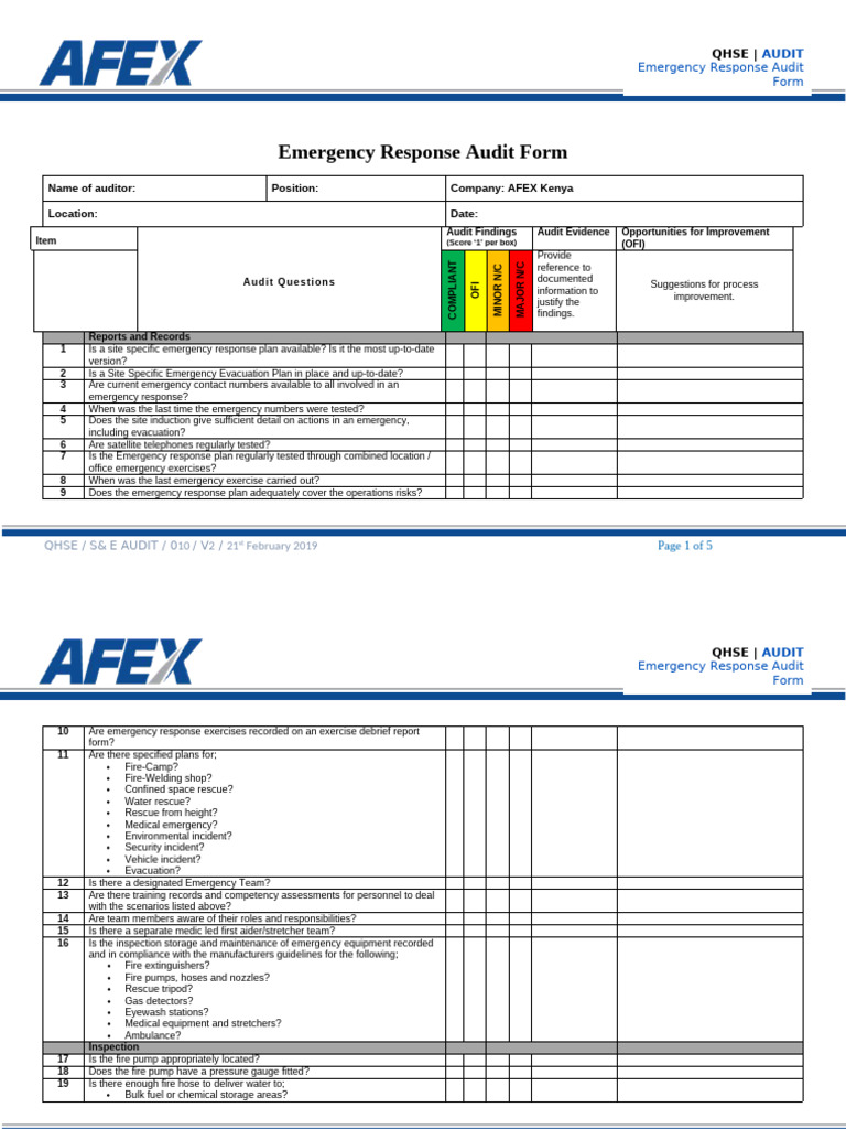 010_Emergency_Response_Audit_Form | PDF