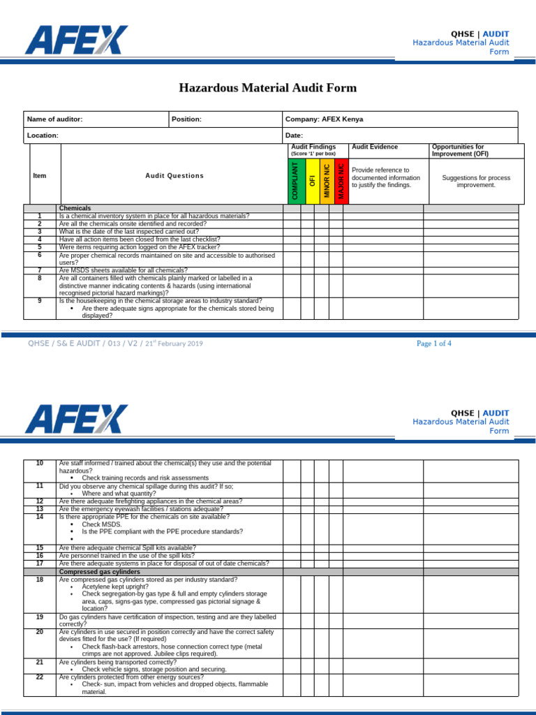 013 Hazardous Material Audit Form | PDF
