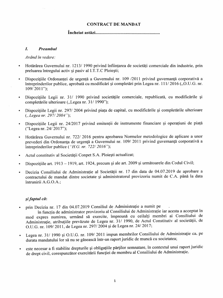 Forma Contract de Mandat Administrator Provizoriu 04.07.2019 1 | PDF