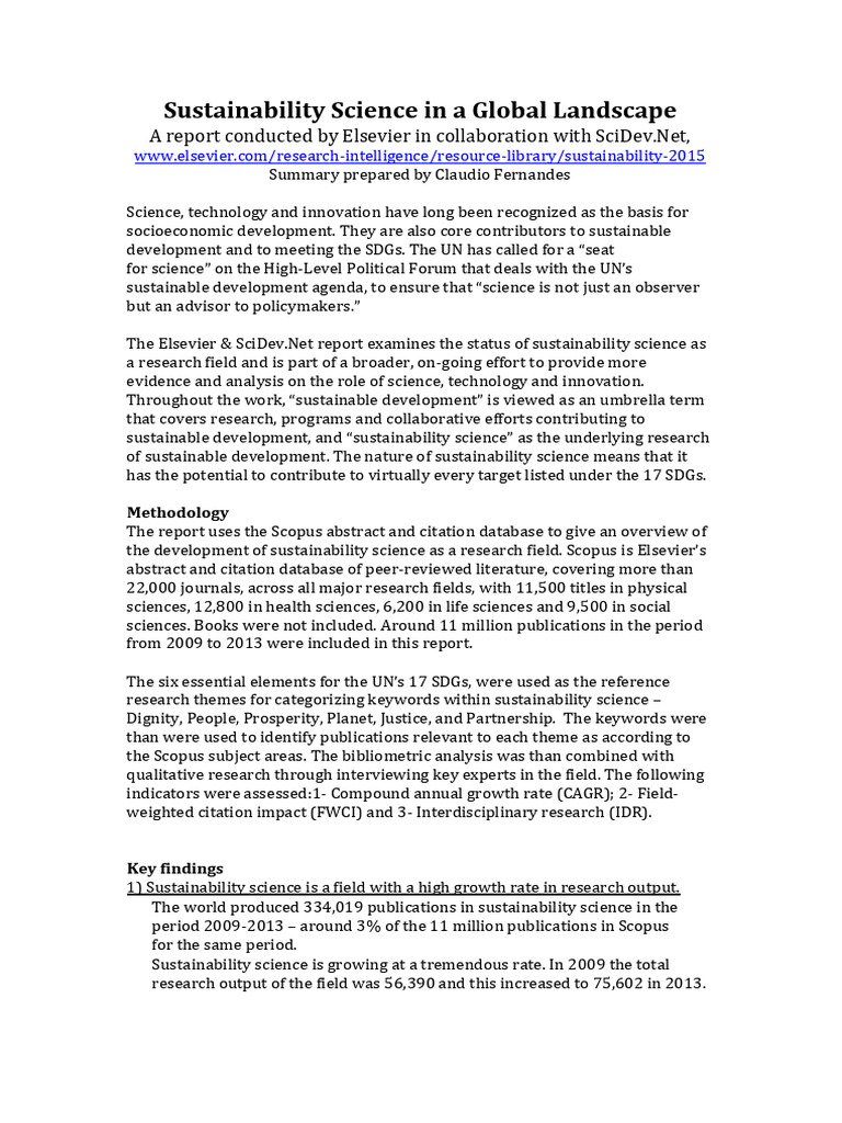 Elsevier Report Summary - Sustainability Science | PDF | Sustainability | Science