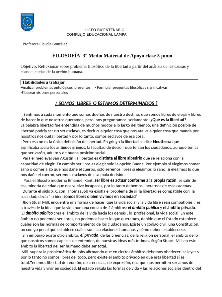 Material de Apoyo Clase 3 Junio 3° Medio | PDF