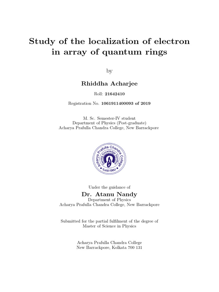 Study of The Localisation of Electron in Array of Quantum Rings. | PDF ...