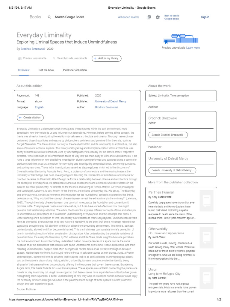 Everyday Liminality: Space and Perception | PDF | Concept | Google Books