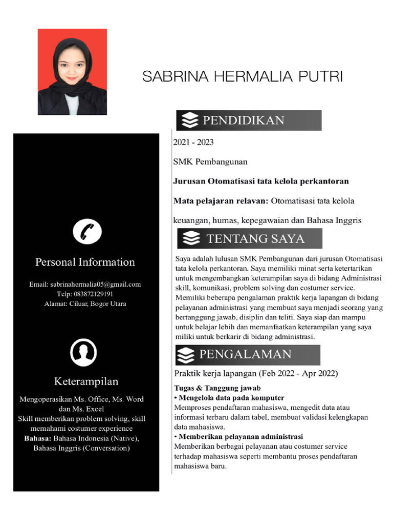 CV & Dokumen Lainnya_Sabrina | PDF