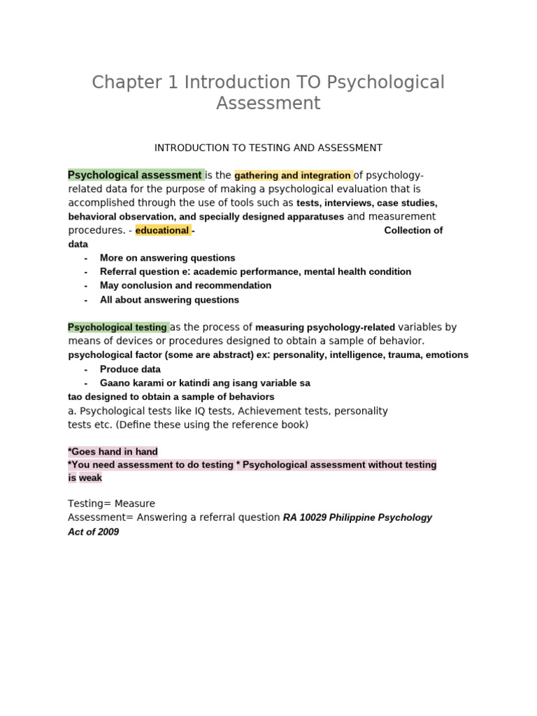 Chapter 1 Introduction To Psychological Assessment | PDF