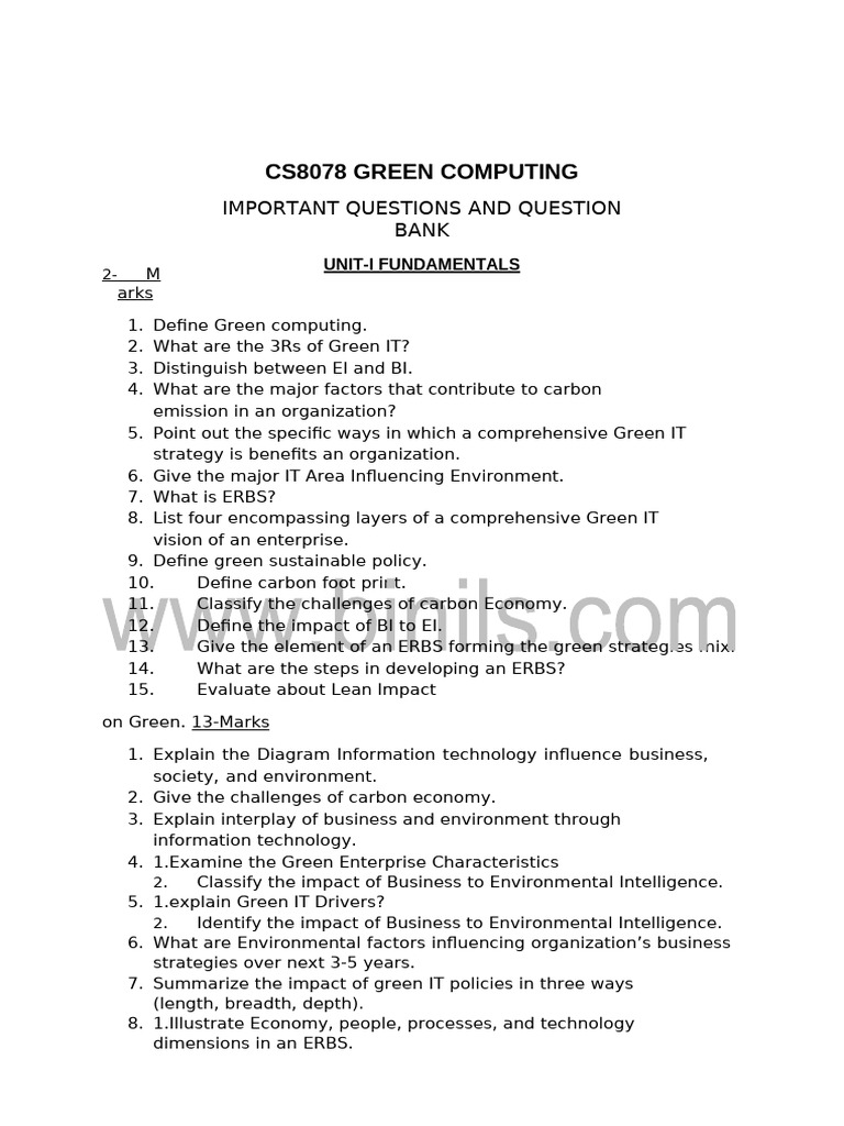 CS8078-GREEN-COMPUTING-Reg-17-QUESTION-BANK | PDF
