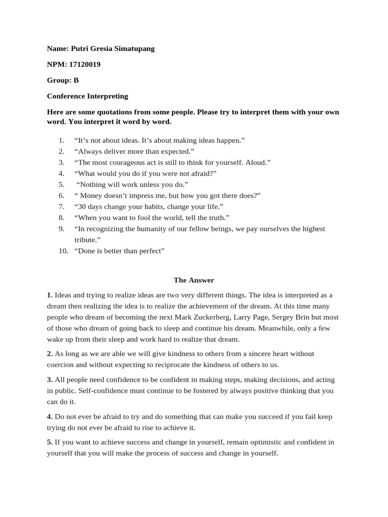 Conference Interpreting - 17120019 Putri Gresia Simatupang | PDF Conference Interpreting - 17120019 Putri Gresia Simatupang | PDF