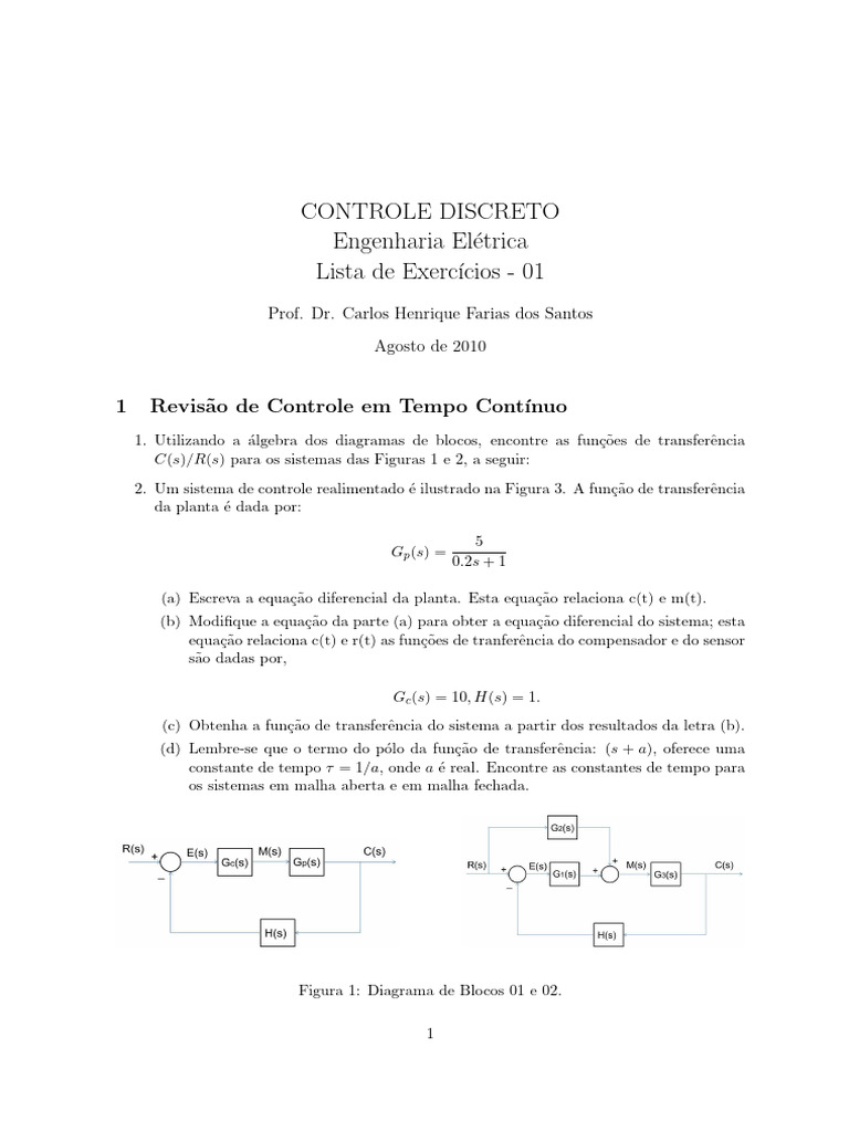 LISTA DE EXERCICIOS DE CONTROLE | PDF