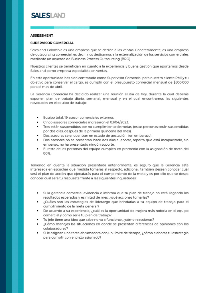 Assessment Lider Comercial | PDF