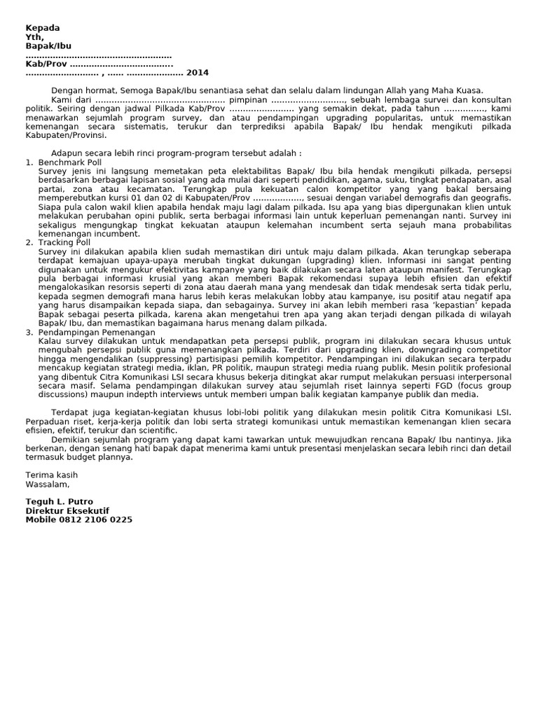 Contoh Surat Proposal Survey | PDF