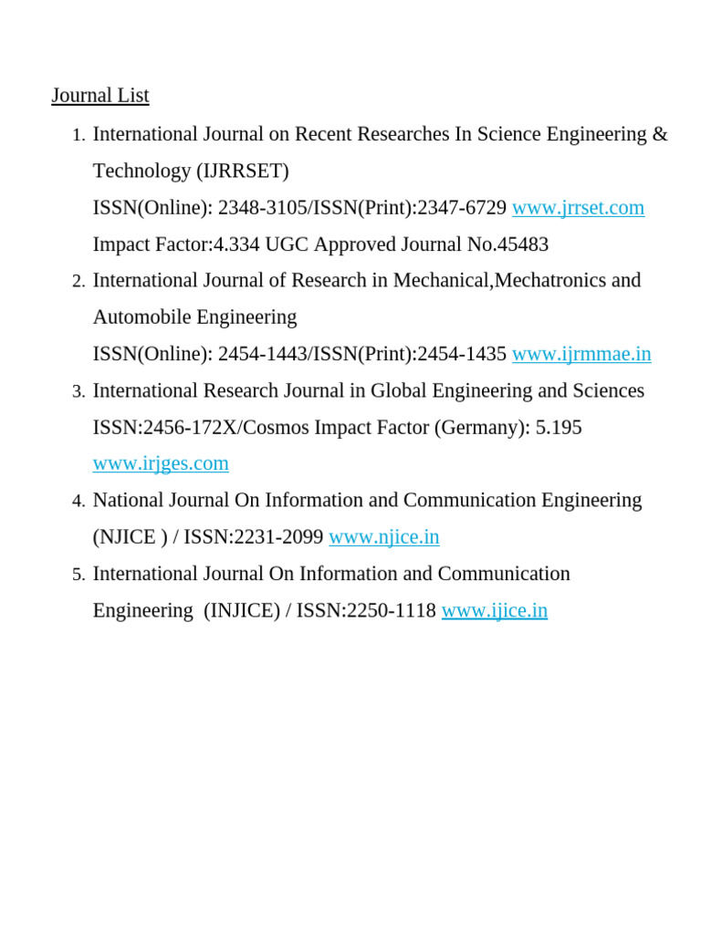Our Journal List - 1 | PDF