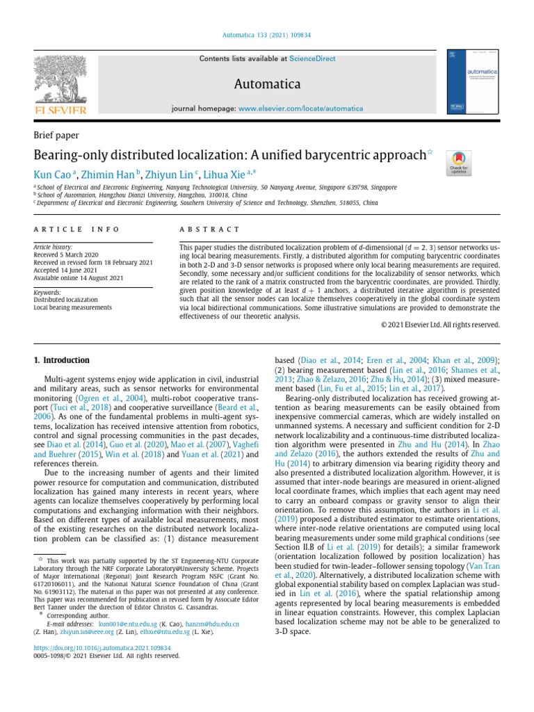Bearing-Only Distributed Localization A Unified Barycentric Approach | PDF