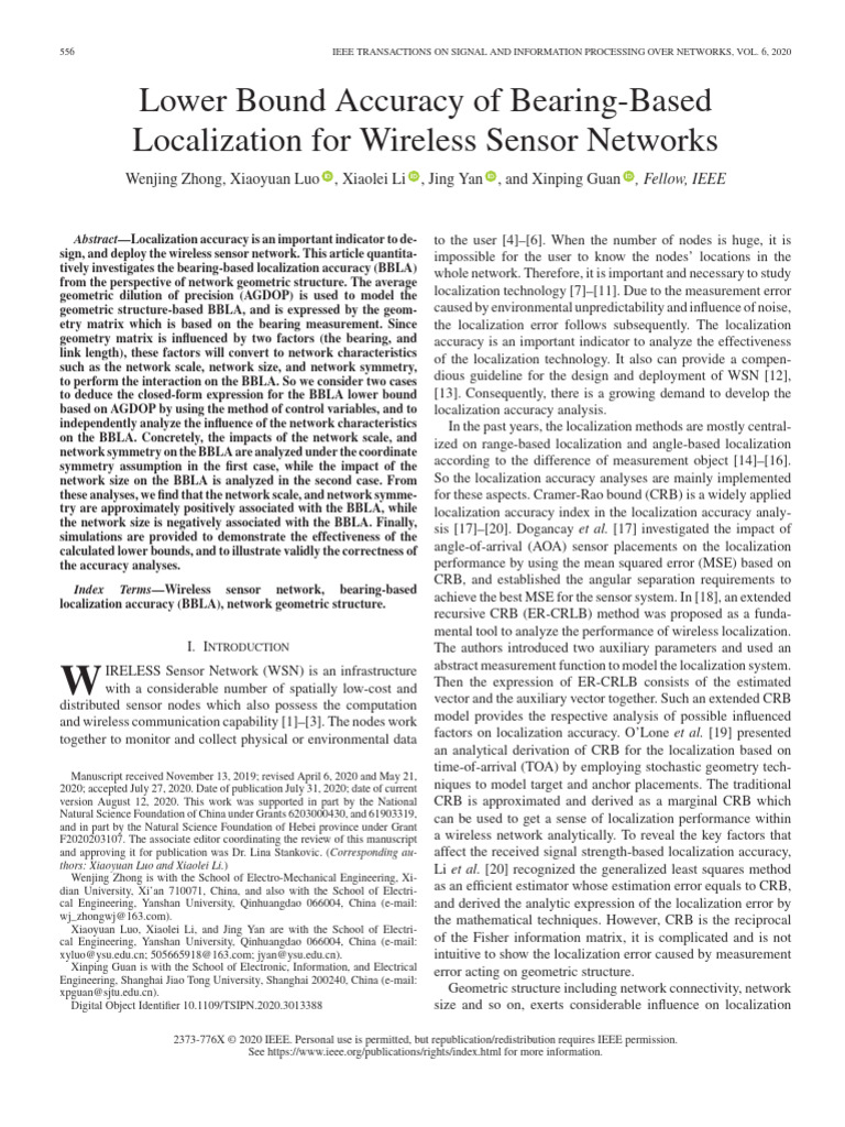 Lower Bound Accuracy of Bearing-Based Localization For Wireless Sensor Networks | PDF