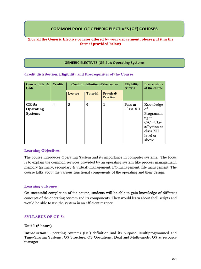 Operating Systems Syllabus GE | PDF