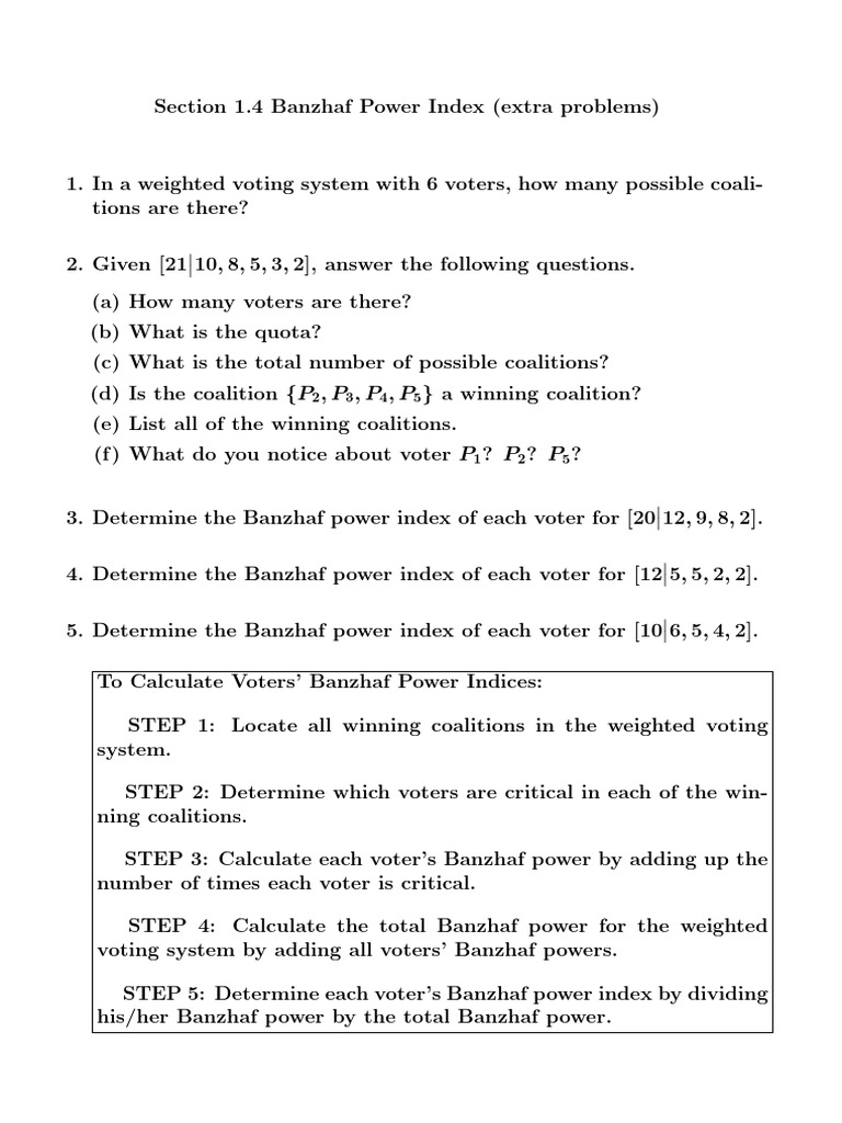 Banzhaf Power Index Worksheet | PDF | Business