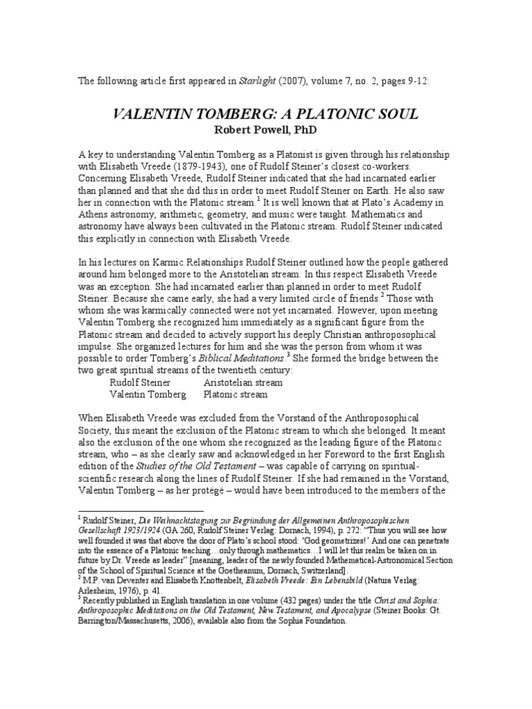 Valentin Tomberg Platonic Soul | PDF | Rudolf Steiner | Spirituality
