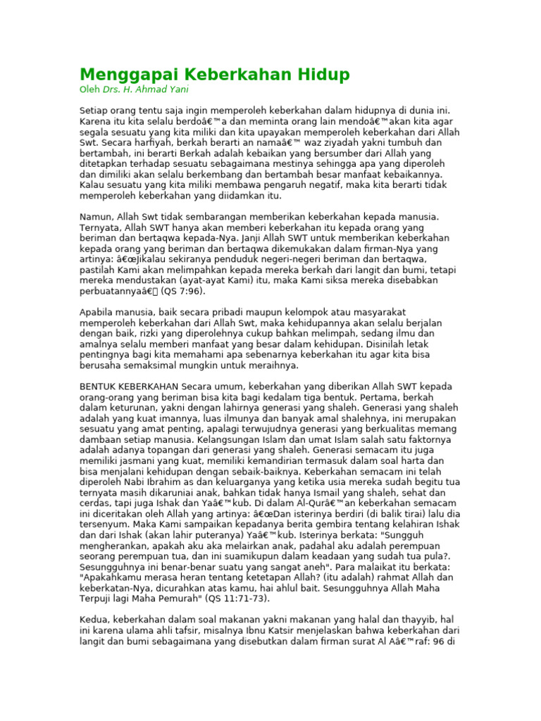 Menggapai Keberkahan Hidup | PDF