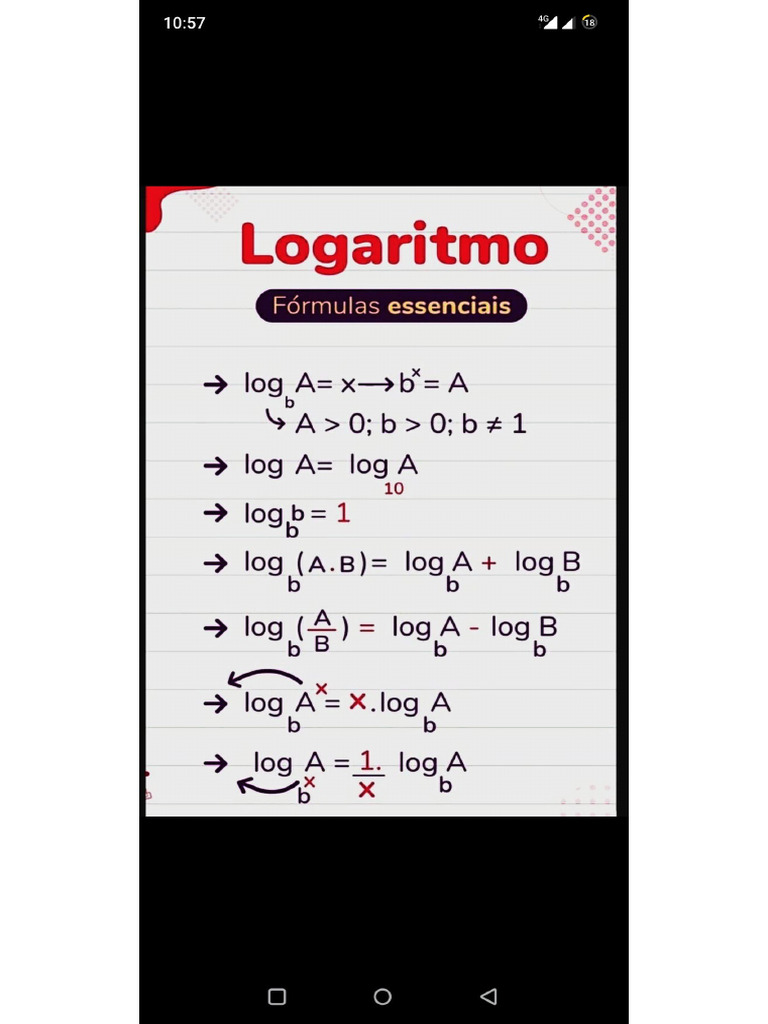 Logaritmos Formulas | PDF