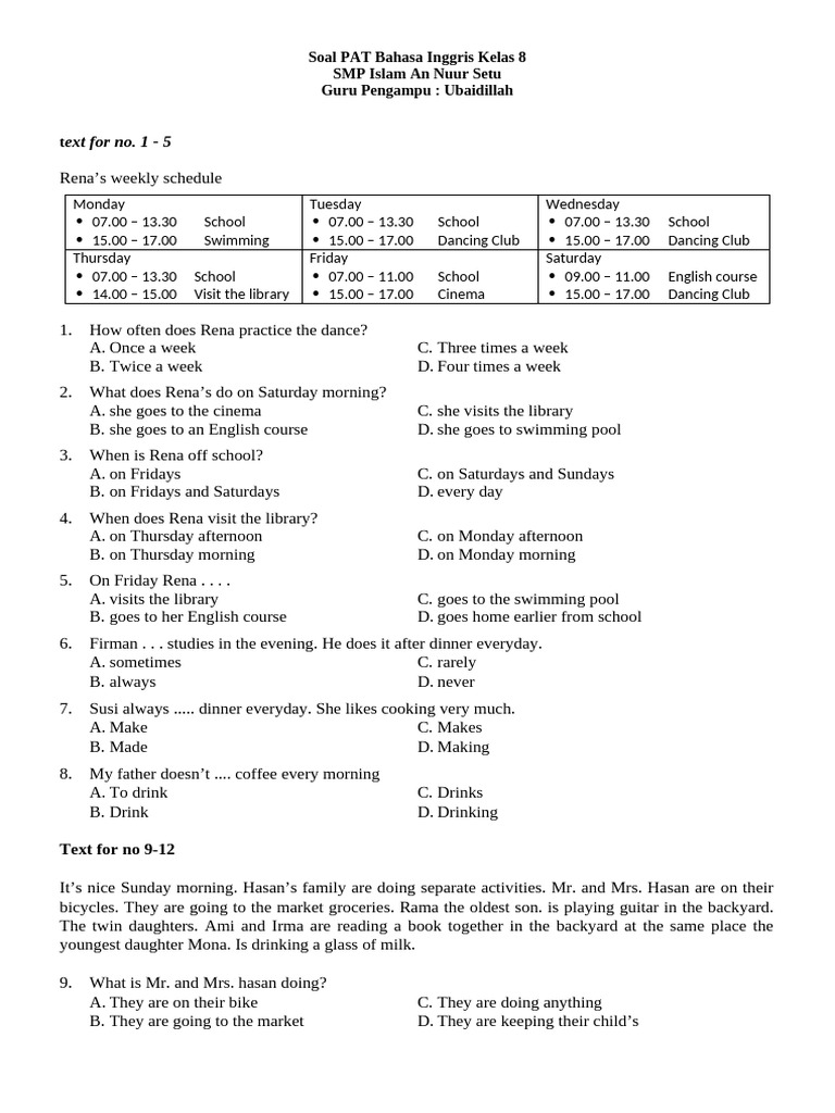 PAT B Ingg Kelas 8 | PDF