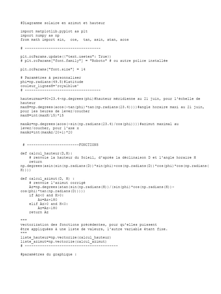 Diagramme Azimut Hauteur | PDF