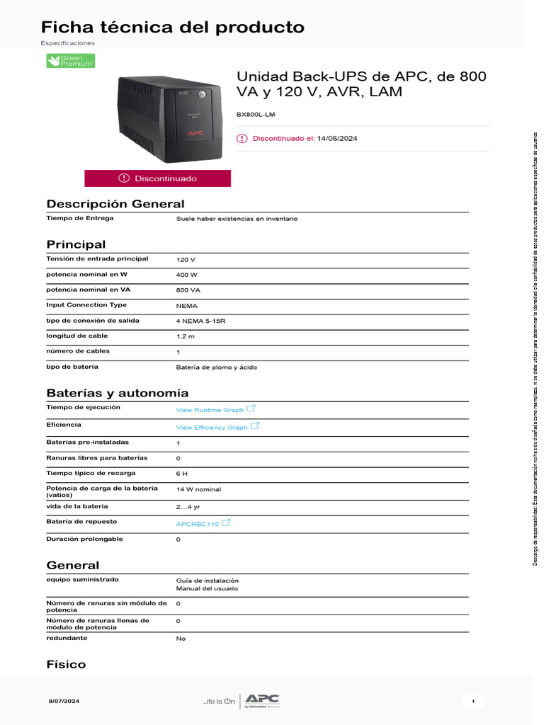 APC BackUPS BX800L-LM | PDF