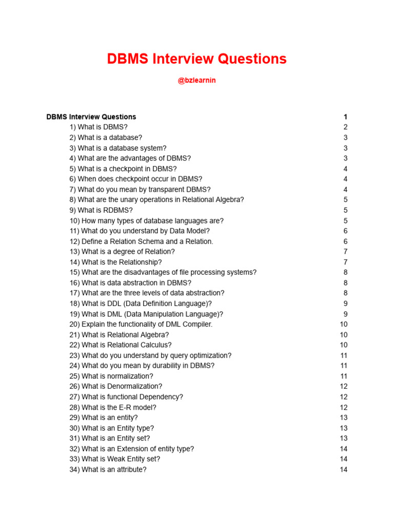 DBMS Interview Questions | PDF