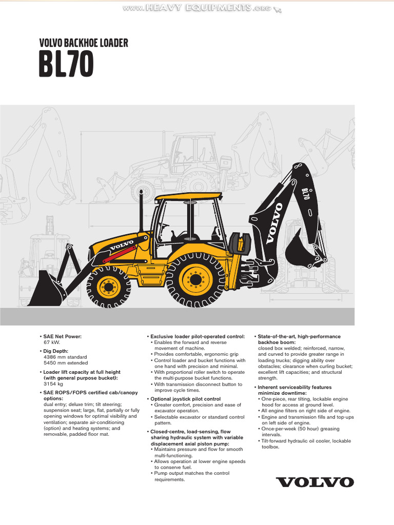 Catalog Specifications Volvo Bl70 Backhoe Loader | PDF