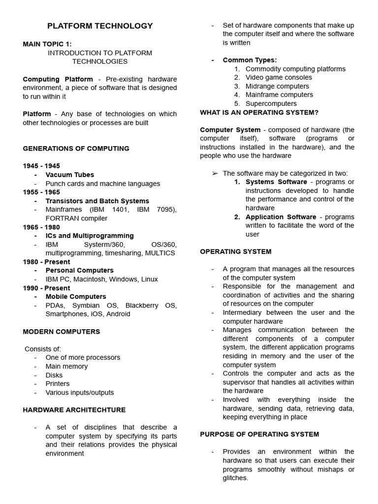 PLATFORM TECHNOLOGY - Reviewer | PDF | Operating System | Booting PLATFORM TECHNOLOGY - Reviewer | PDF | Operating System | Booting