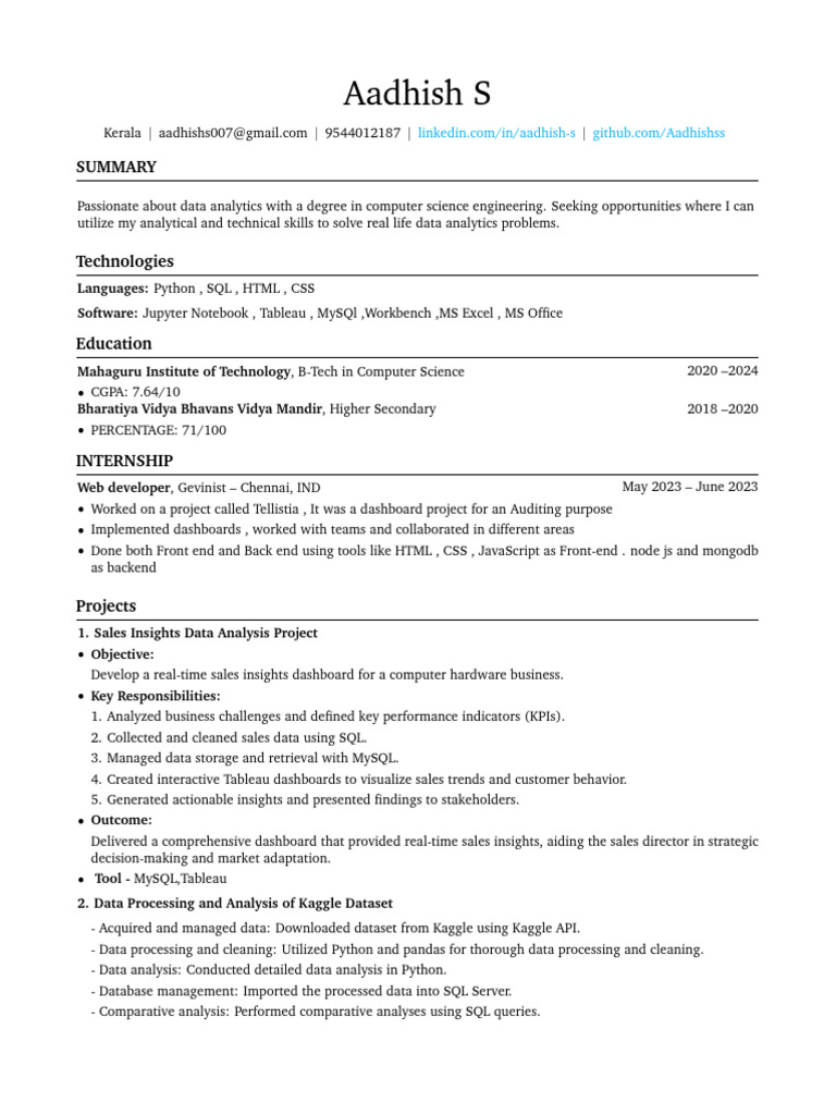 Aadhish Dataanalyst | PDF