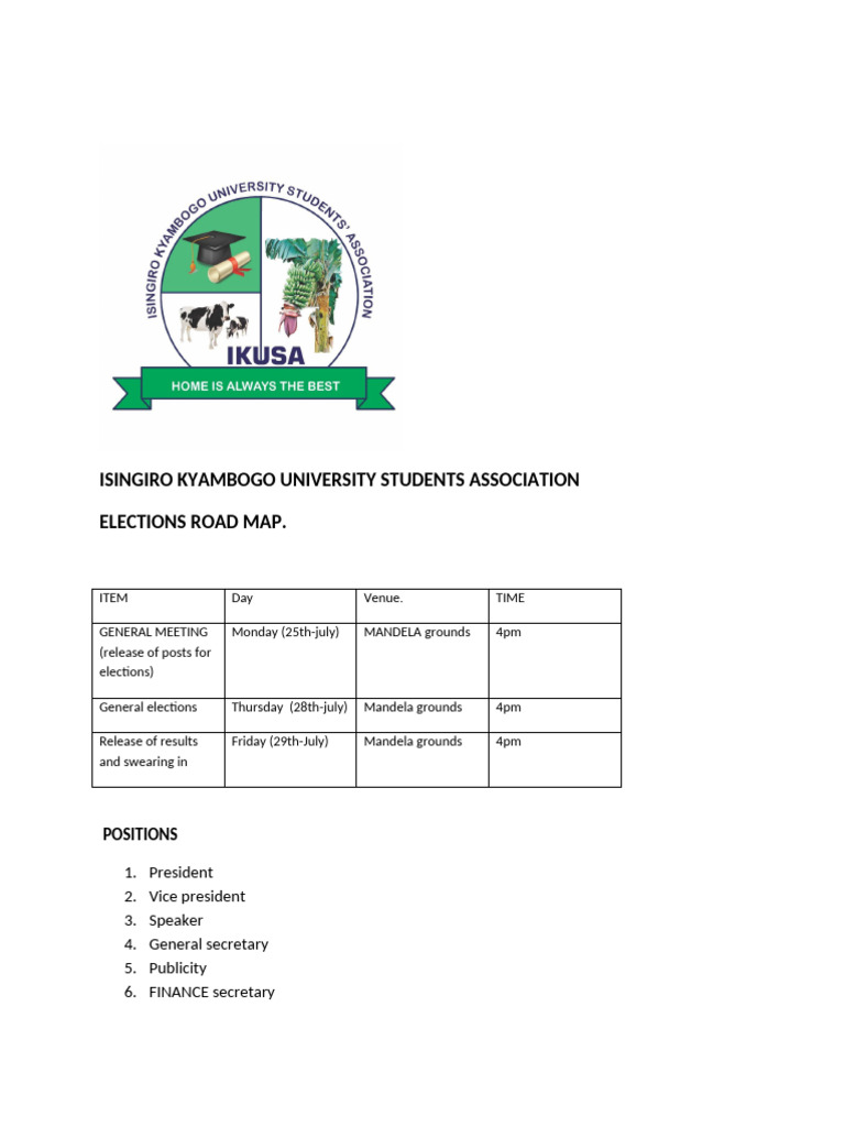 Isingiro Kyambogo University Students Association Elections Road Map ... Isingiro Kyambogo University Students Association Elections Road Map ...