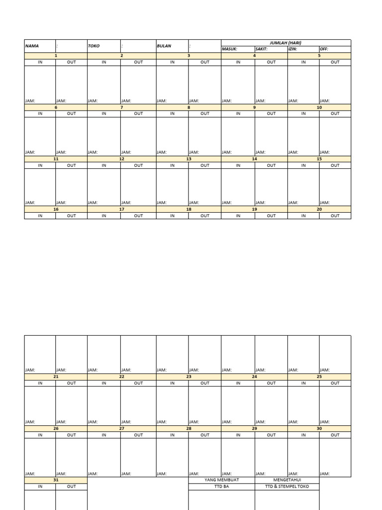 Form Absensi Kertas Ba | PDF