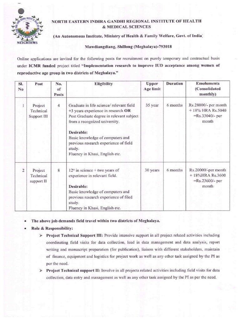 Online Application For The Post of Project Technical Support III ...
