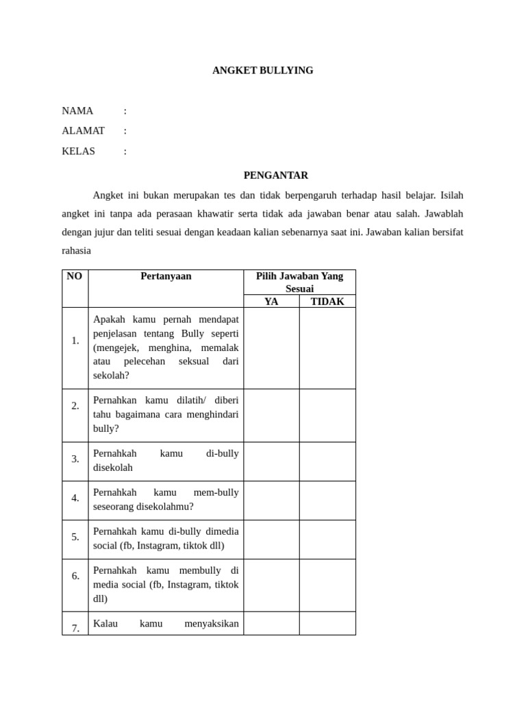 Angket Bullying | PDF