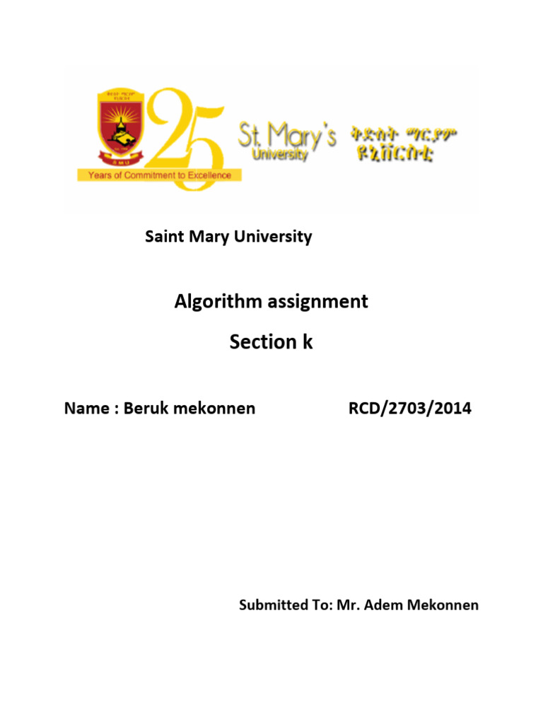 Beruk Mekonnen Algorithms Assignment | PDF