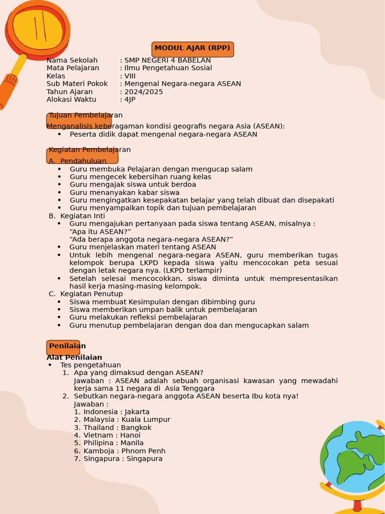 MODUL AJAR Mengenal Negara-Negara ASEAN | PDF