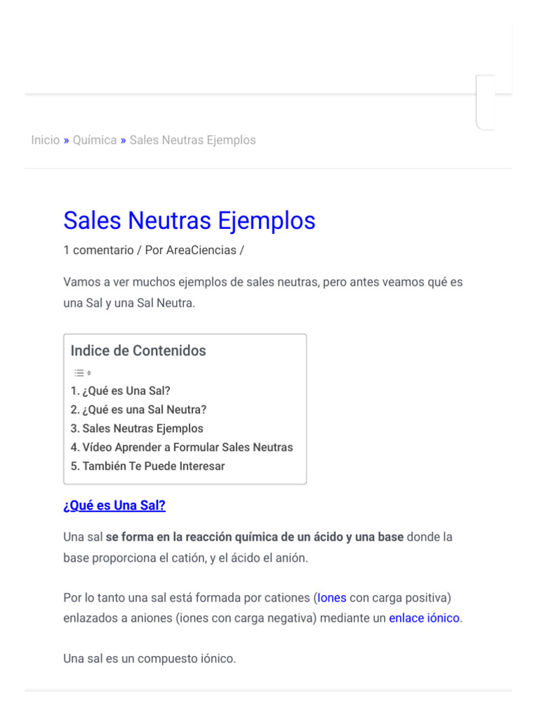 Sales Neutras Ejemplos - Areaciencias | PDF | Sal (química) | Ácido