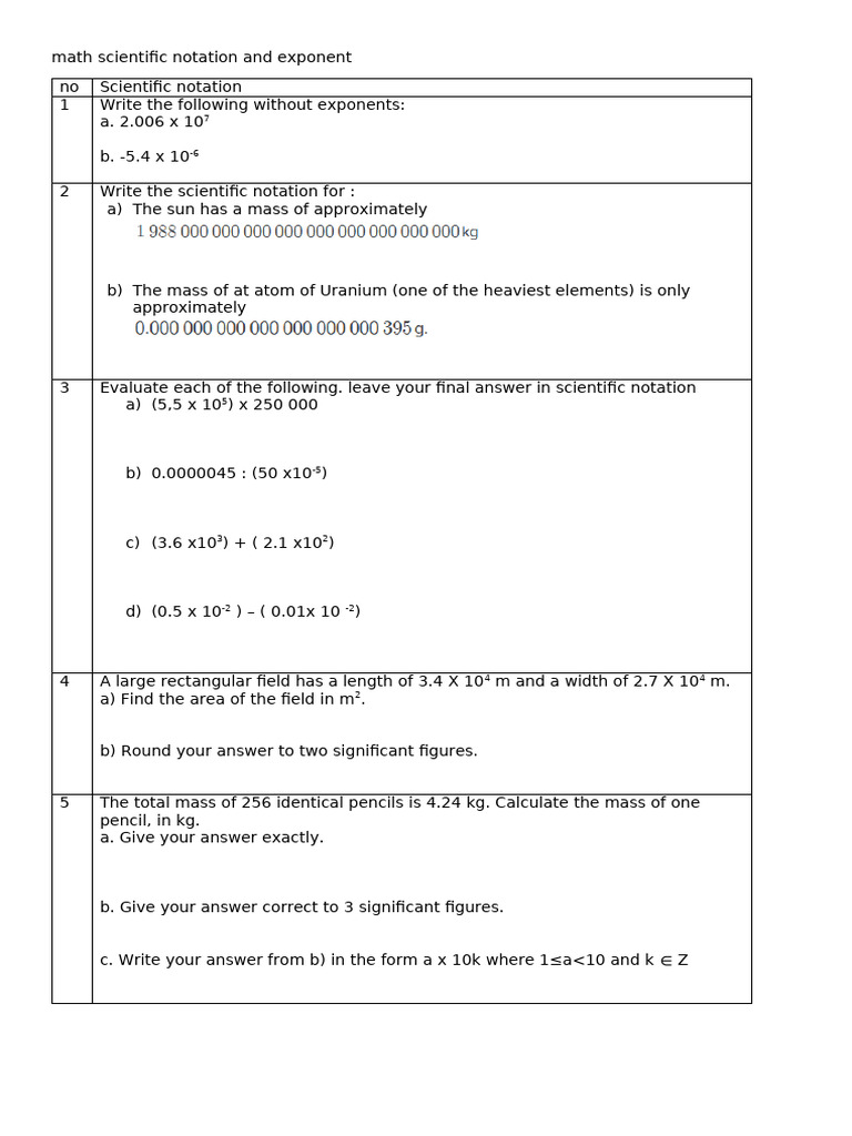 Math Scientific Notation and Exponent | PDF
