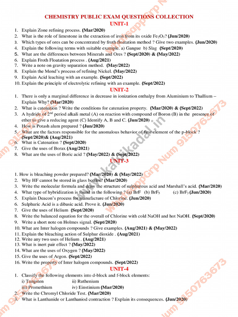 12th Chemistry Imp Chemistry Public Exam Questions Collection em | PDF