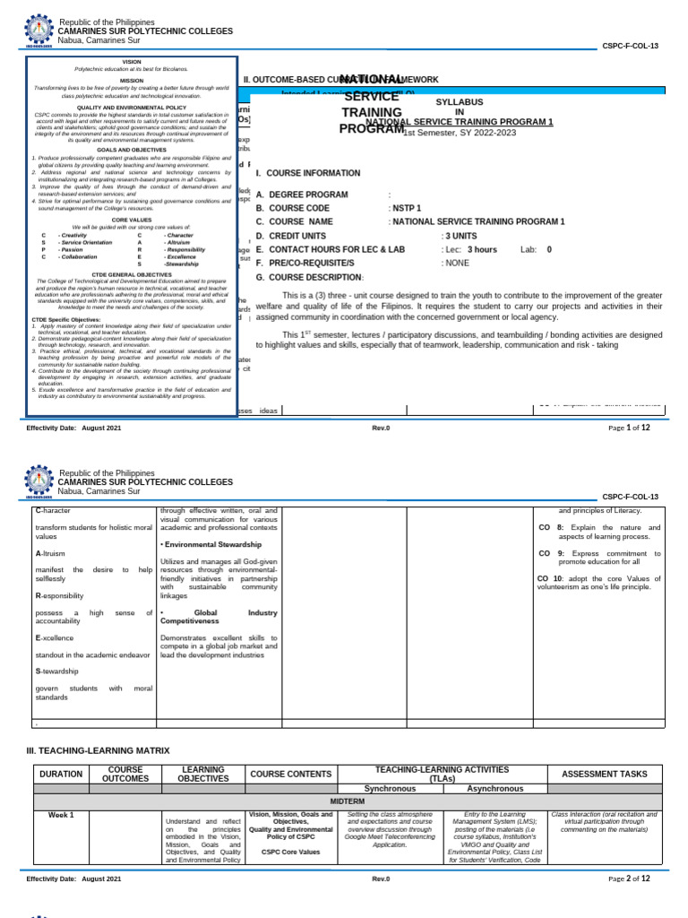 LTS Syllabus 2023 2024 | PDF