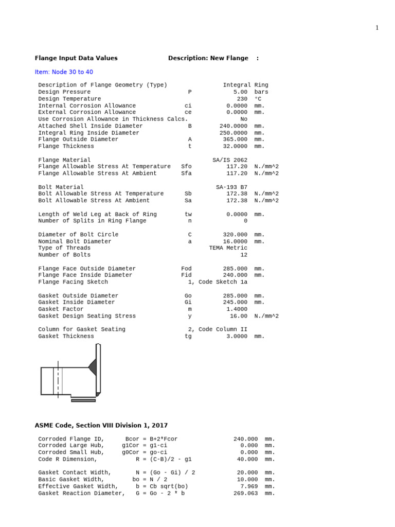 Item: Node 30 To 40: Flange Input Data Values Description: New Flange | PDF