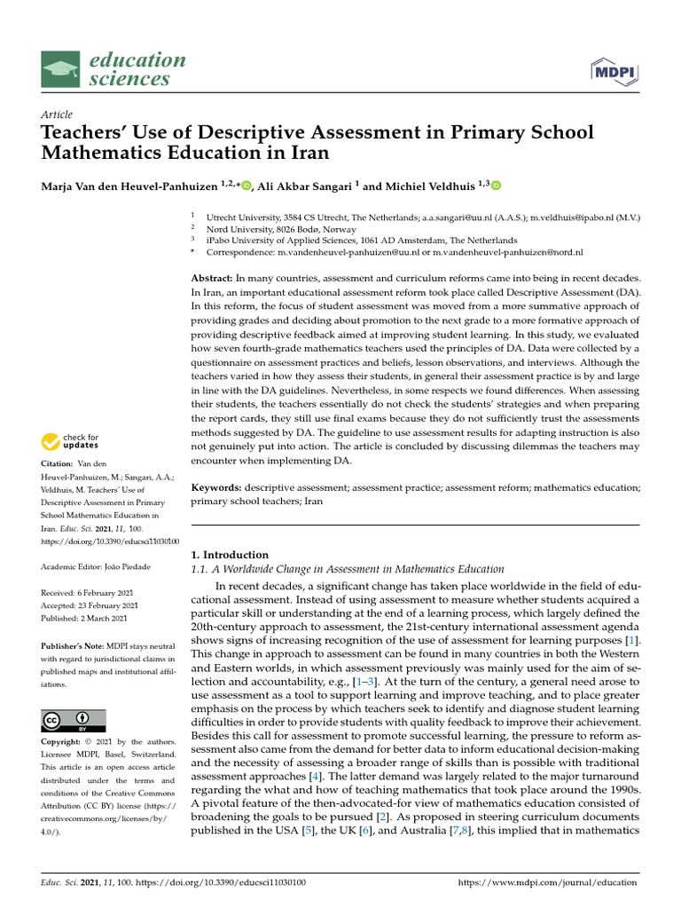 Teachers' Use of Descriptive Assessment in Primary School | PDF