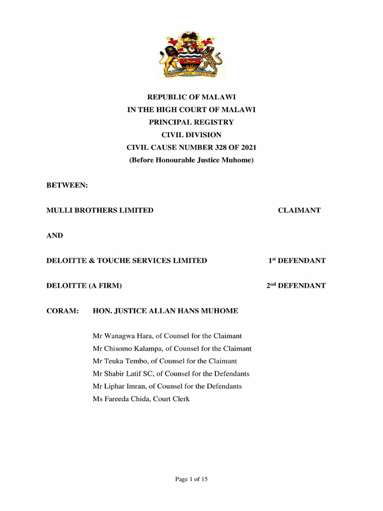 Mulli Brothers Limited V Deloitte and Touche Services Limited and ...