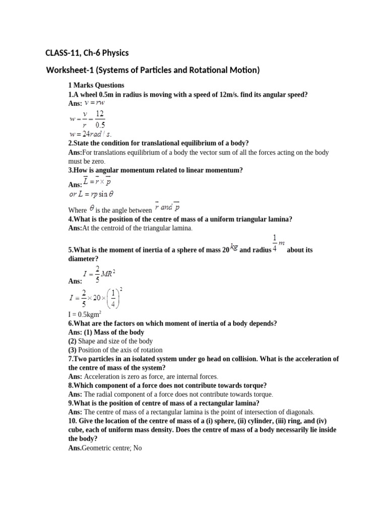 CLASS-11, ch-6 Worksheet-1 | PDF