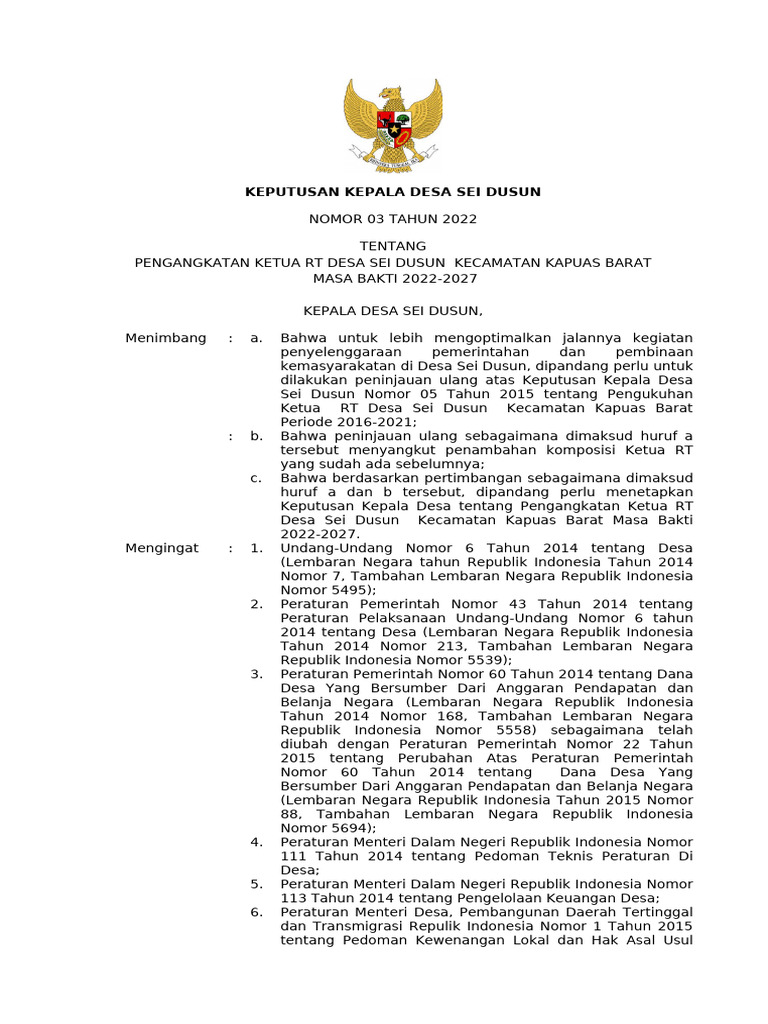 Format Baru SK RT | PDF