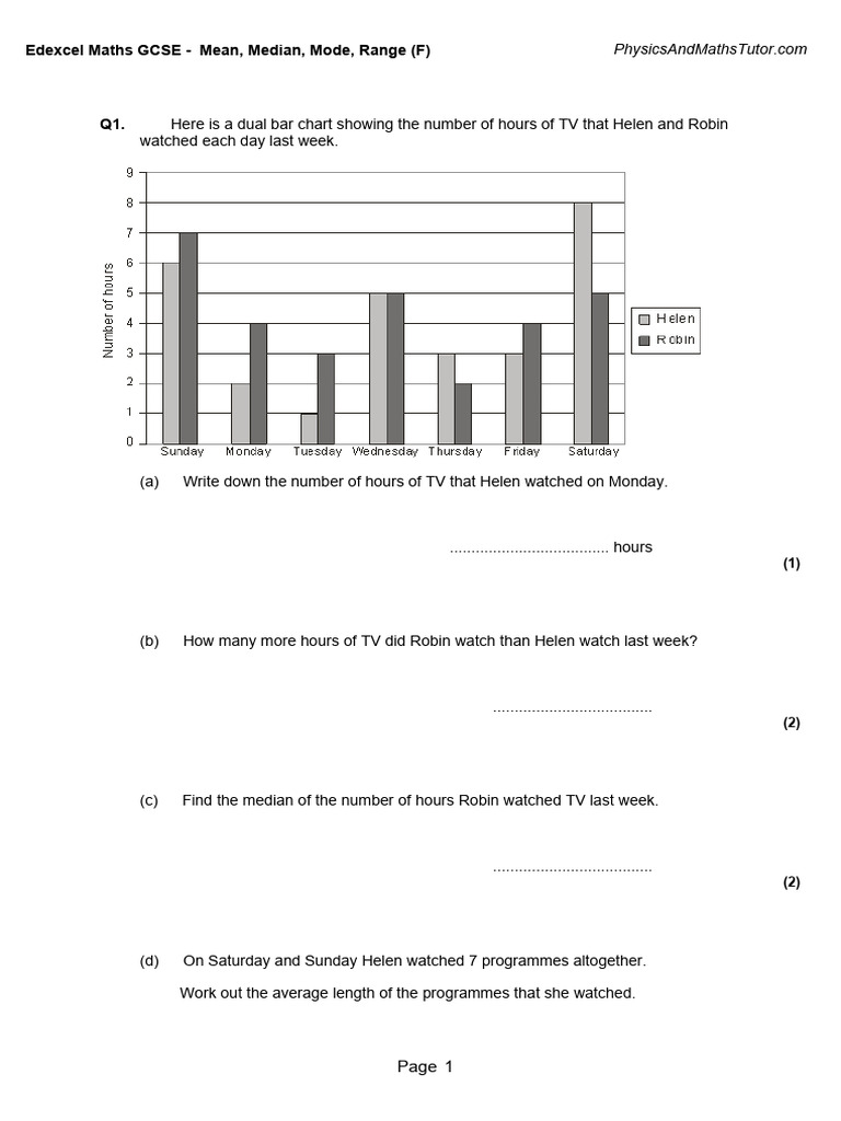 Mean, Median, Mode, Range (F) | PDF