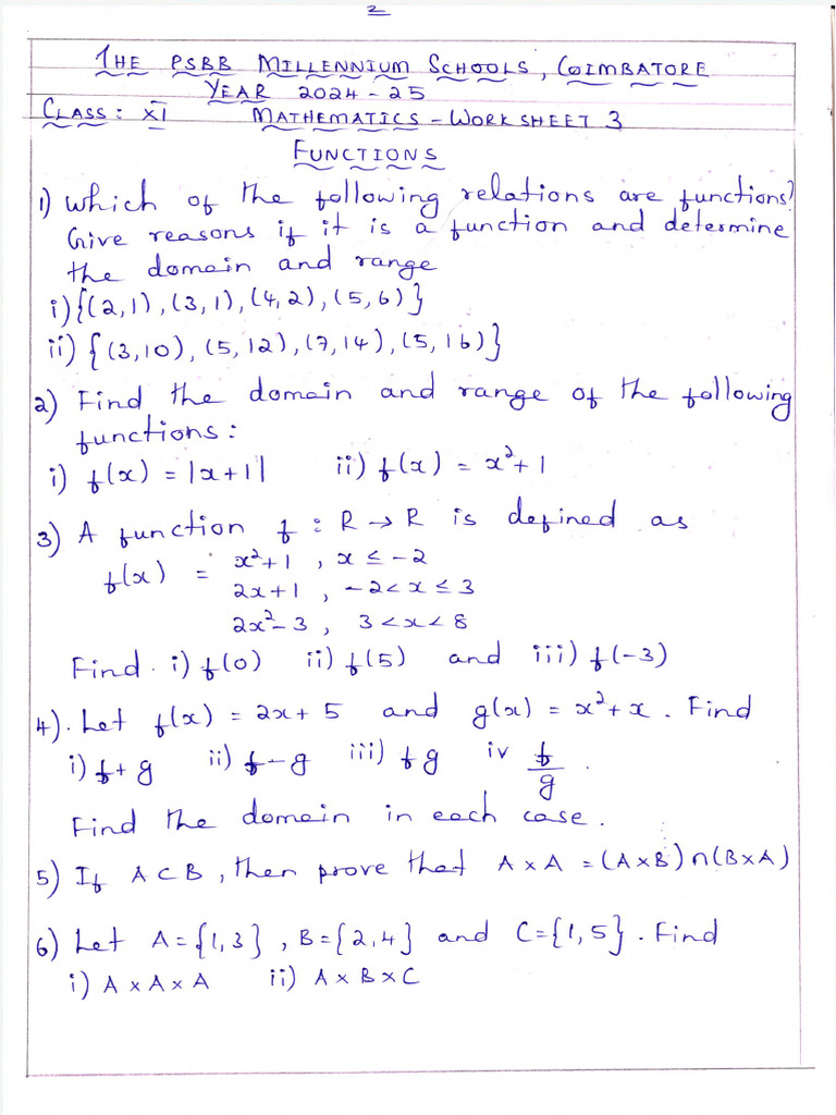 Functions Worksheet | PDF