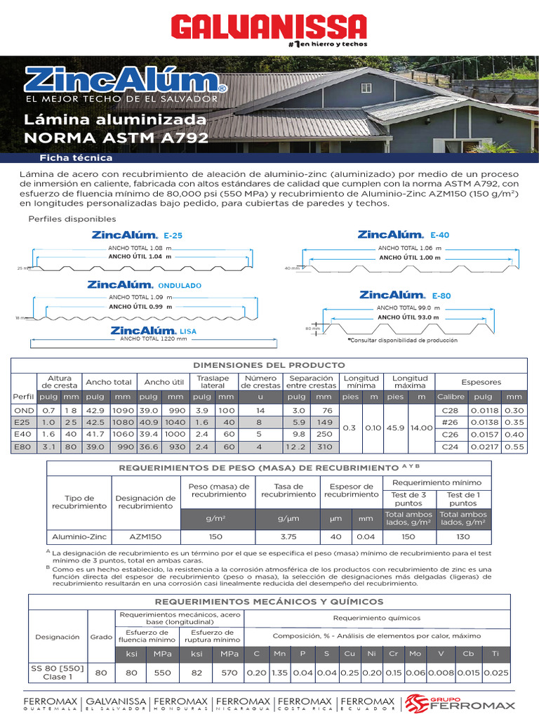 Ficha ZincAlum GV | PDF | Revestimiento | Rieles